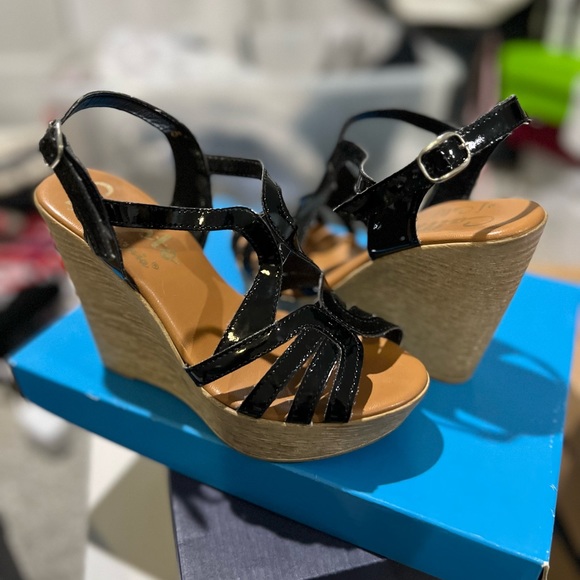 Callisto | Shoes | Callisto Black Patent Leather Wedge | Poshmark